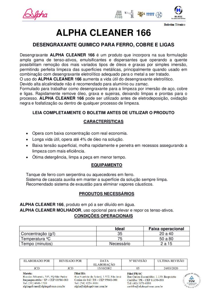 Desengraxante Químico – Alpha Cleaner 166 (1kg) – Alpha Galvano